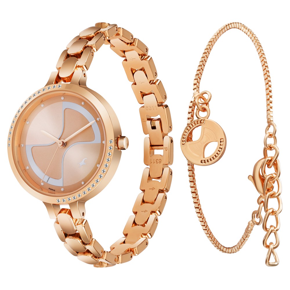 Buy Online Fastrack Pulse Quartz Analog Rose Gold Dial Metal Strap ...