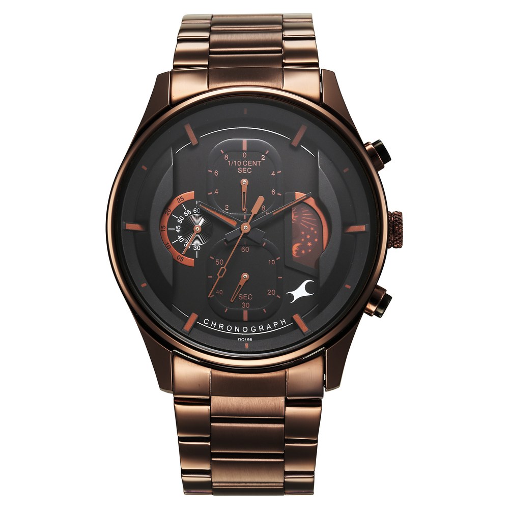 Buy Online Fastrack Opulence Sun Moon Chronograph Black Dial Brown ...