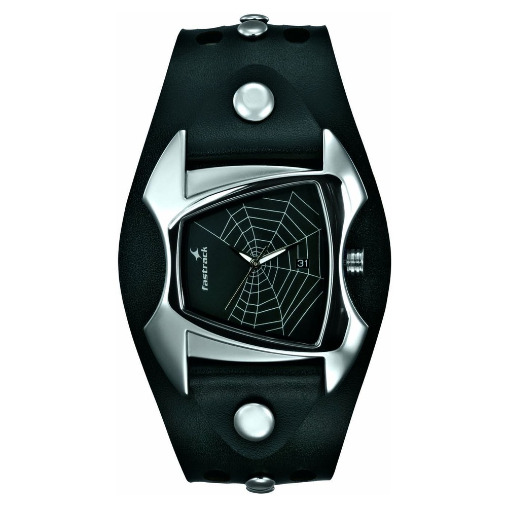 Buy Online Fastrack Quartz Analog with Date Black Dial Leather Strap ...