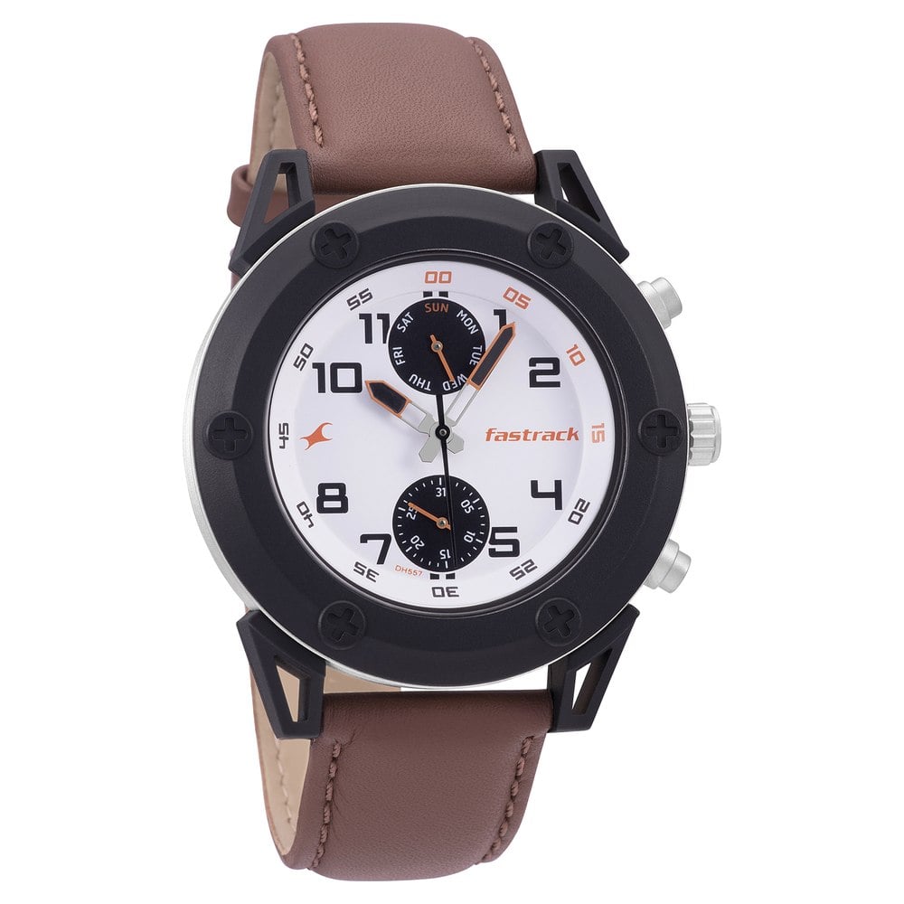 Buy Online Fastrack Modular Quartz Analog White Dial Leather Strap ...