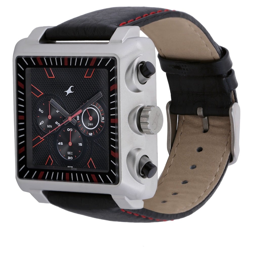 Buy Online Fastrack Quartz Chronograph Black Dial Leather Strap Watch ...
