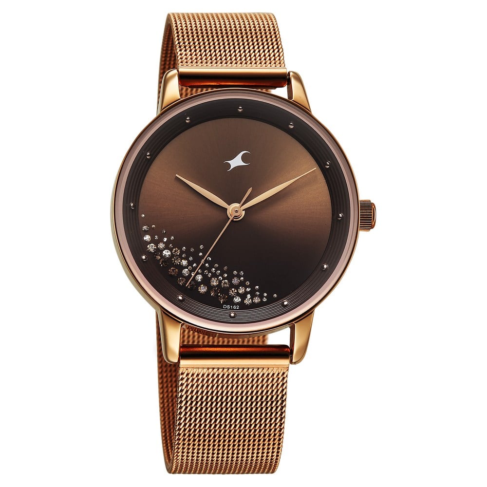 Buy Online Fastrack Style Up Quartz Analog Brown Dial Rose Gold Colour ...