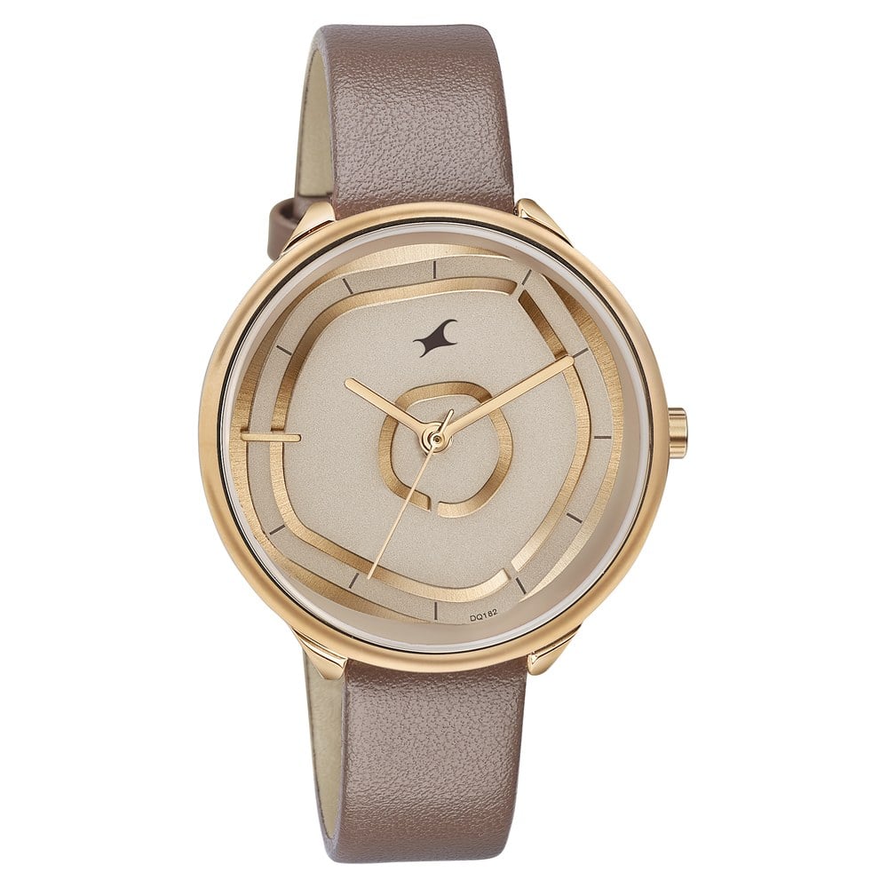 Buy Online Fastrack Stunners Analog Rose Gold Dial Brown Leather Strap ...