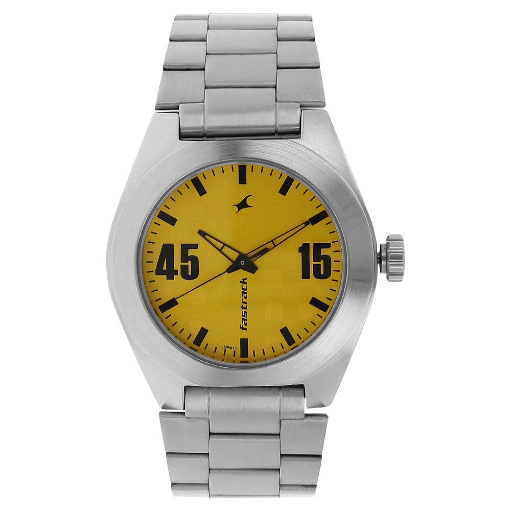 Buy Online Fastrack Checkmate Quartz Analog Yellow Dial Stainless Steel ...