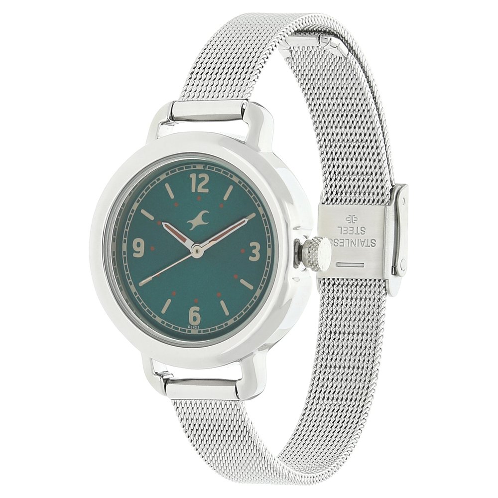 Buy Online Fastrack Bare Basics Quartz Analog Green Dial Stainless ...