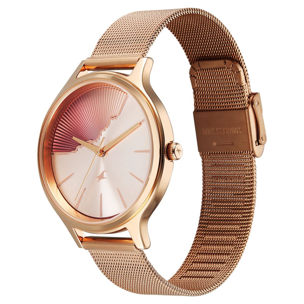 Buy Online Fastrack Style Up Quartz Analog Pink Dial Rose Gold Colour ...