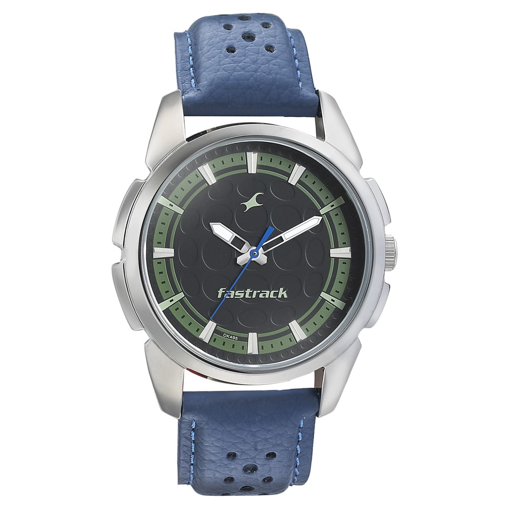 Buy Online Fastrack Sunburn Quartz Analog Black Dial Leather Strap ...