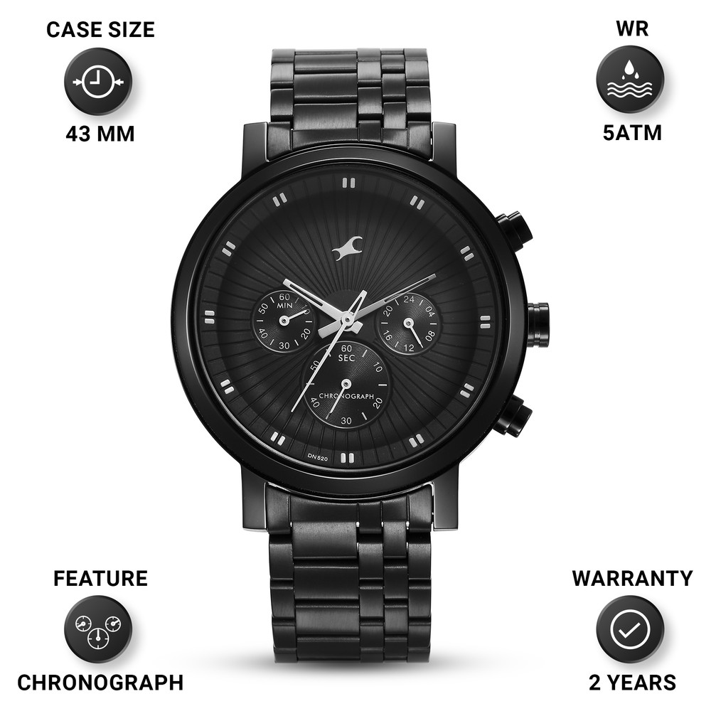 Buy Online Fastrack Kronos Multifunction Black Dial Stainless Steel ...