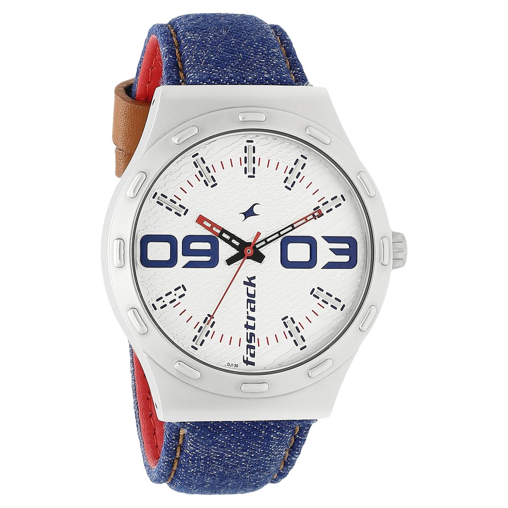 Fastrack Denim Quartz Analog White Dial Denim Strap Watch for Guys