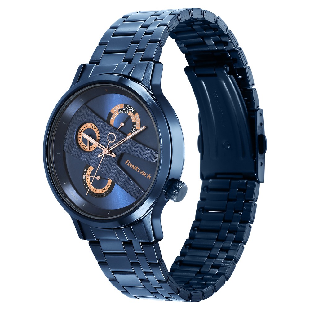 Buy Online Fastrack Exuberant Quartz Multifunction Blue Dial Stainless ...