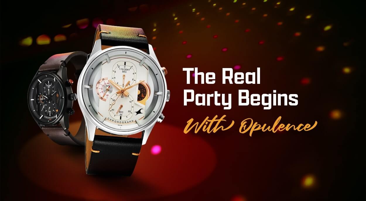 Buy Online Fastrack Opulence Sun Moon Chronograph Black Dial Black ...