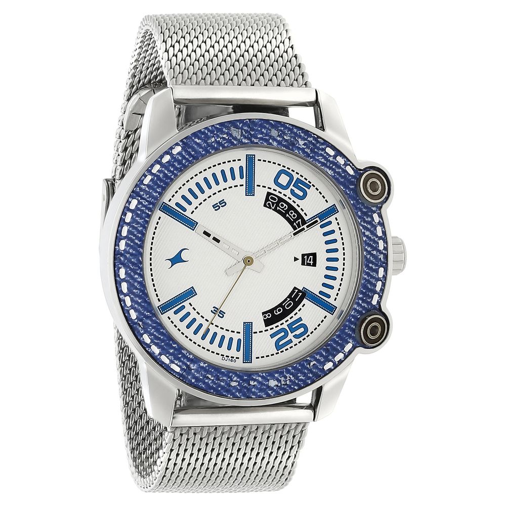 Buy Online Fastrack Denim Quartz Analog with Date Silver Dial Stainless ...