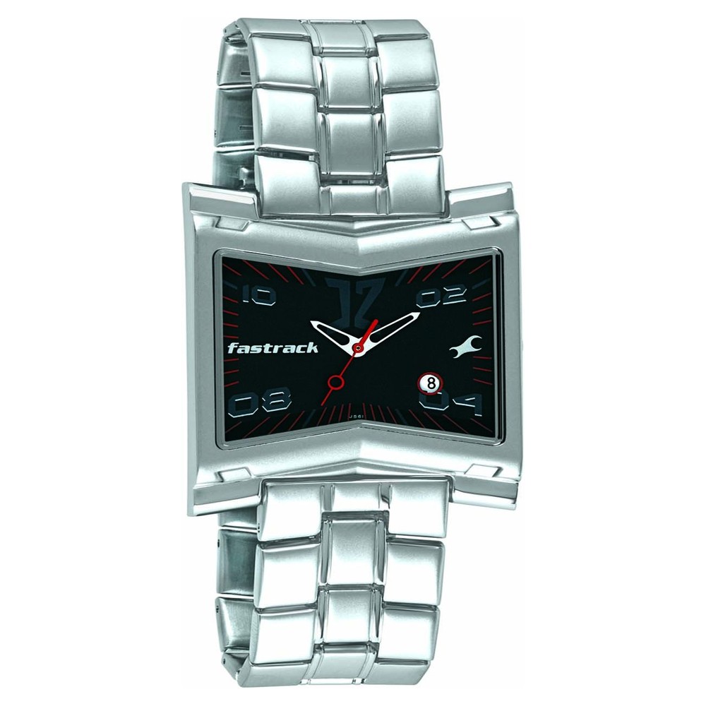 Buy Online Fastrack Quartz Analog with Date Black Dial Stainless Steel ...