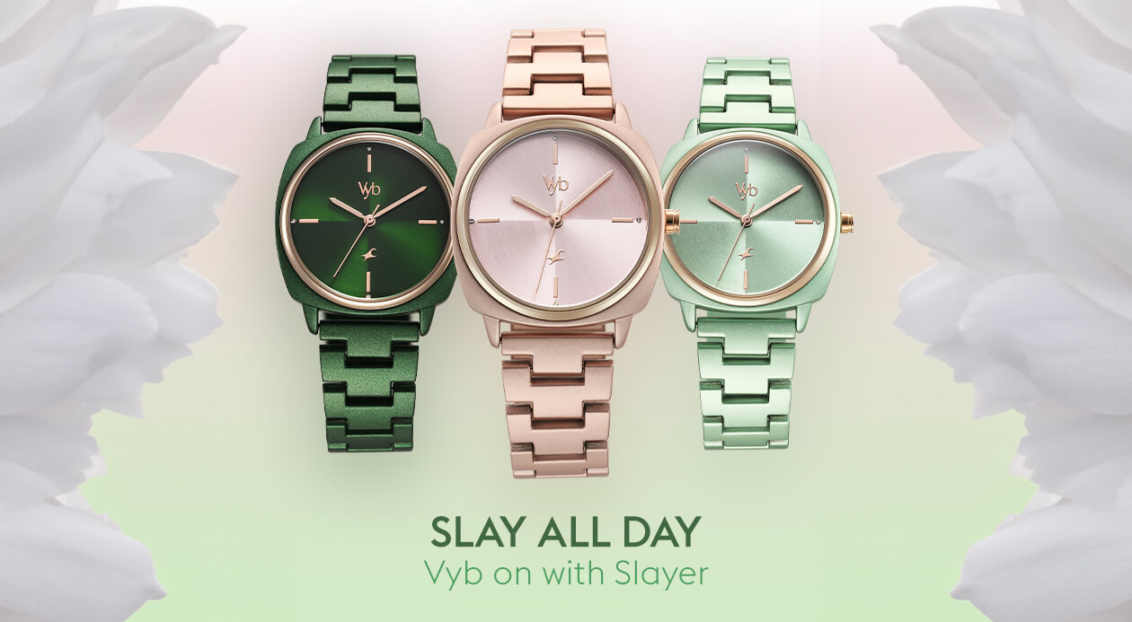 Buy Online Fastrack Vyb Slayer Quartz Analog Green Dial Metal Strap ...