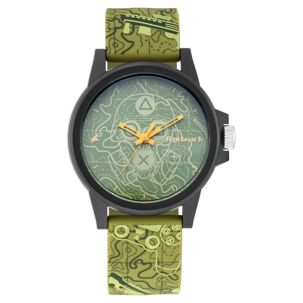 Buy Online Fastrack Arcade Quartz Analog Green Dial Silicone Strap ...