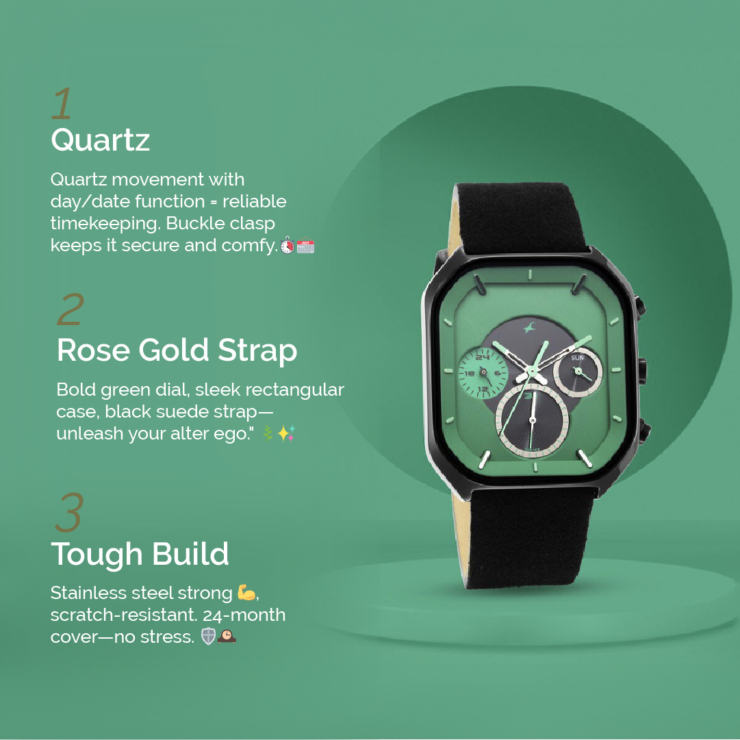 Buy Online Fastrack After Dark Quartz Analog with Day and Date Green ...