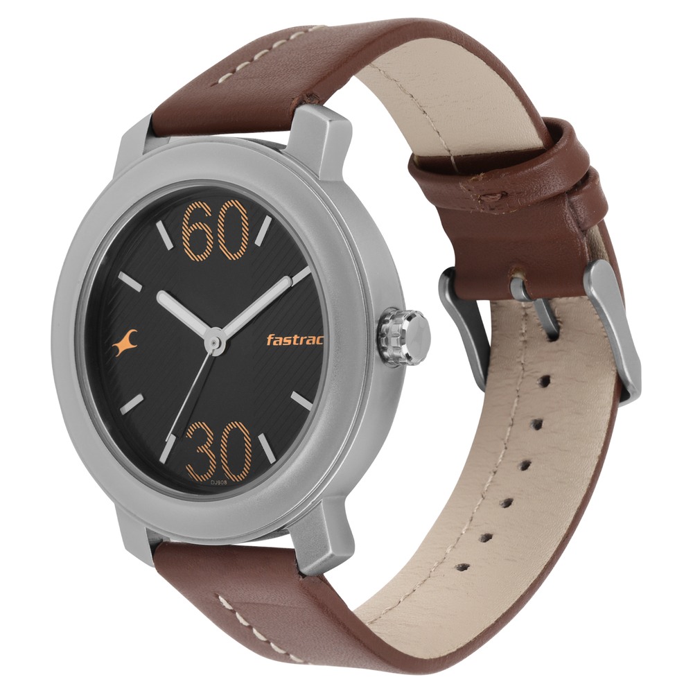 Buy Online Fastrack Quartz Analog Grey Dial Leather Strap Watch for ...