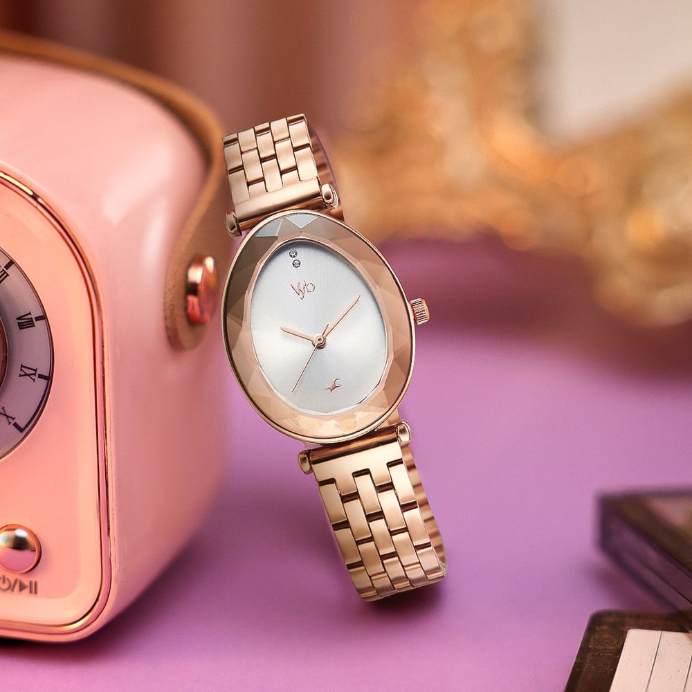 Buy Online Vyb Prodigy By Fastrack Quartz Analog Silver Dial Rose Gold ...