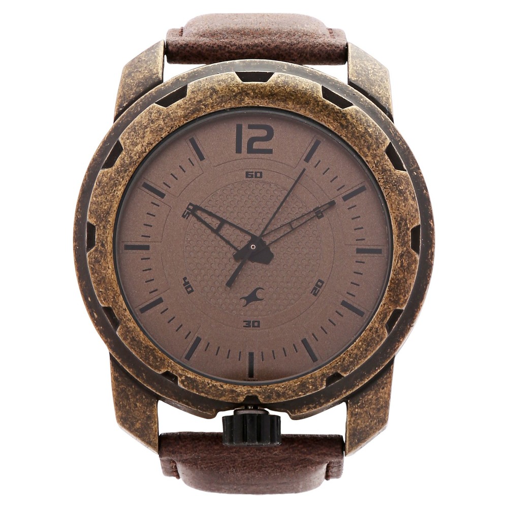 Buy Online Fastrack Quartz Analog Golden Dial Leather Strap Watch for ...