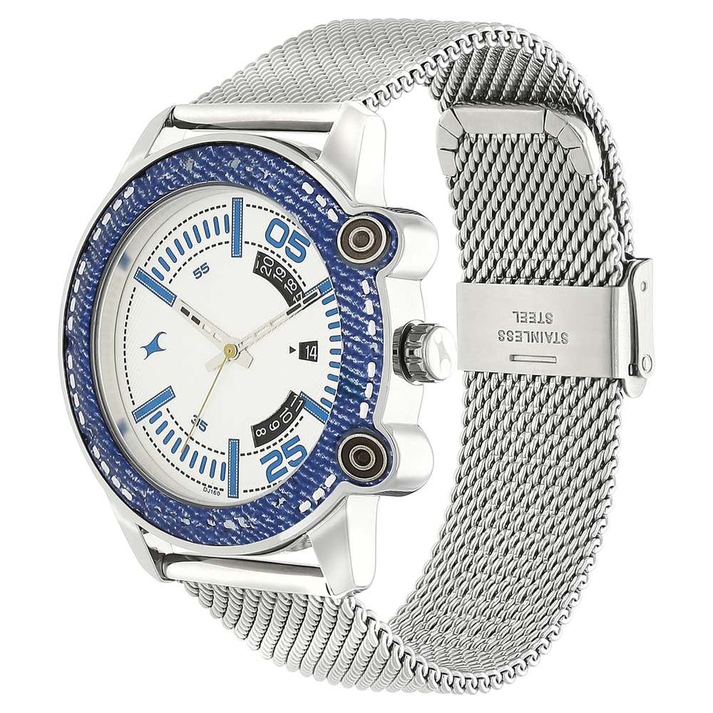 Buy Online Fastrack Denim Quartz Analog with Date Silver Dial Stainless ...