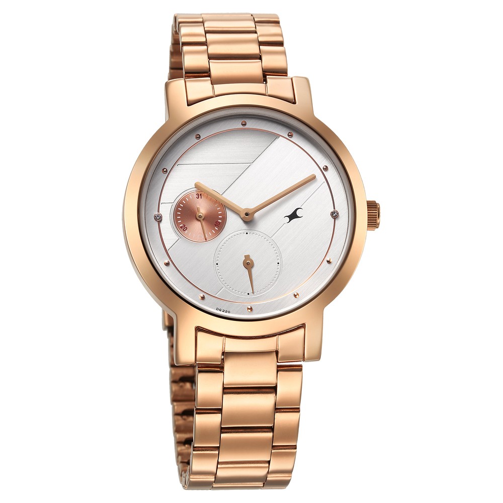 Buy Online Fastrack Tick Tock Quartz Analog Silver Dial With Rose Gold ...