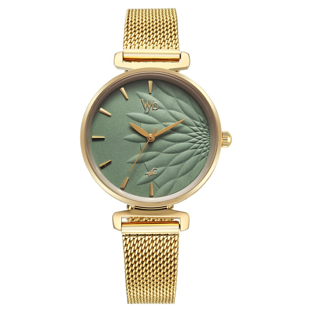 Buy Online Fastrack Vyb Classique Quartz Analog Green Dial Golden Metal ...