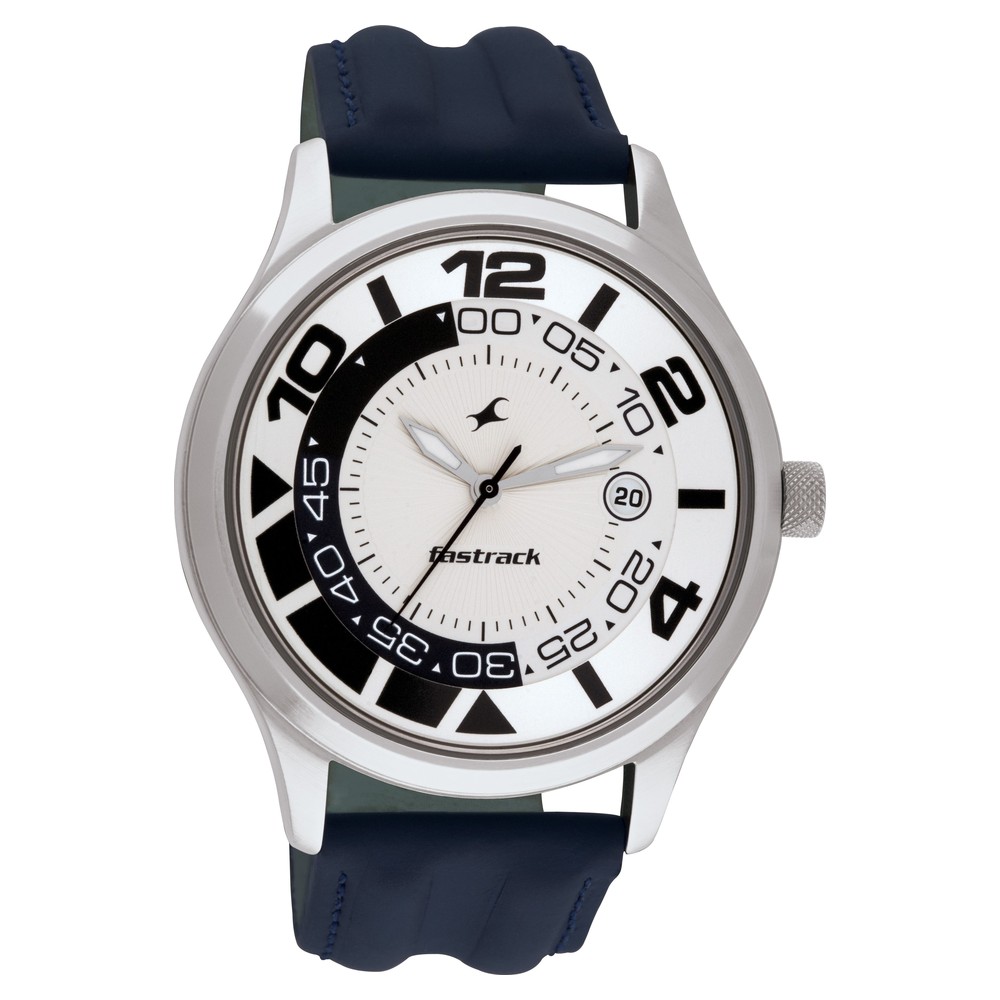 Buy Online Fastrack Quartz Analog with Date Silver Dial Leather Strap ...