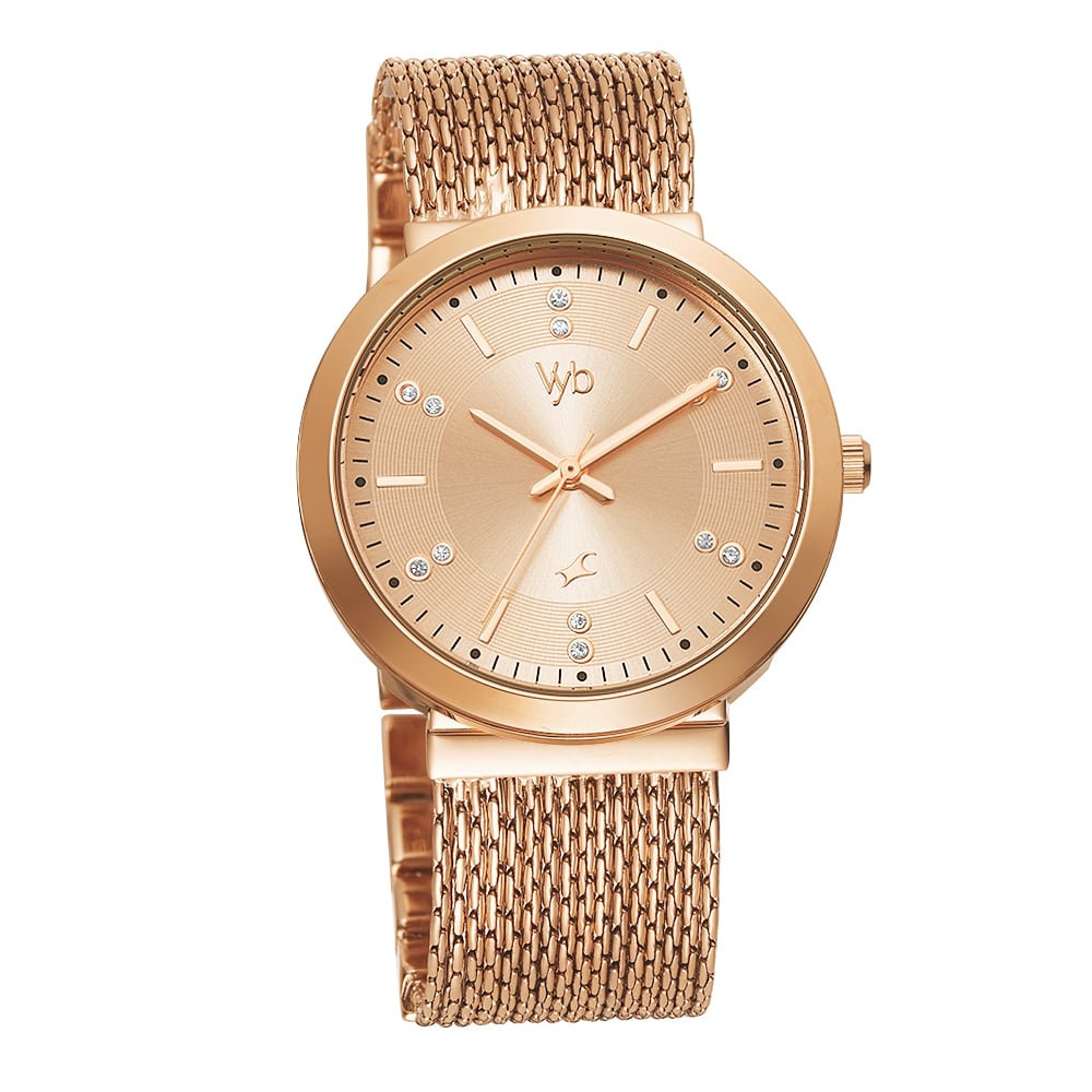 Buy Online Fastrack Vyb Flare Quartz Analog Rose Gold Dial Metal Strap ...