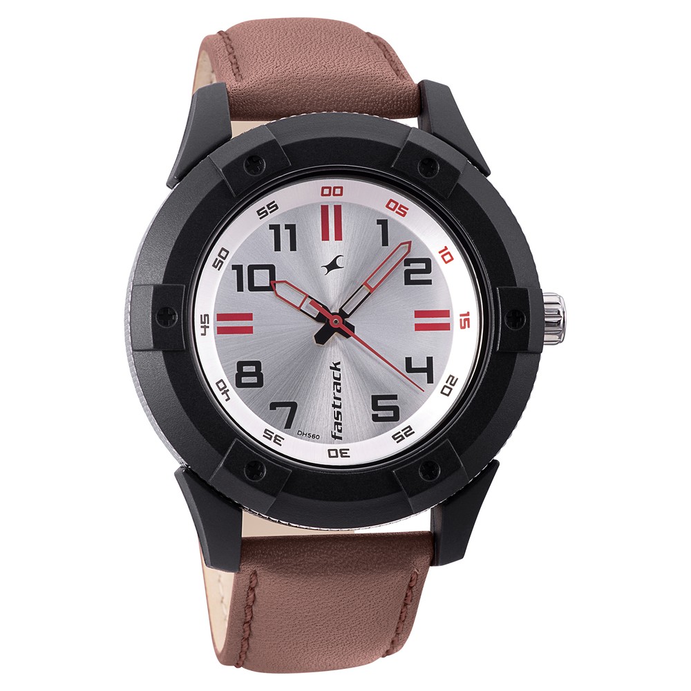 Buy Online Fastrack Quartz Analog Silver Dial Leather Strap Watch for ...