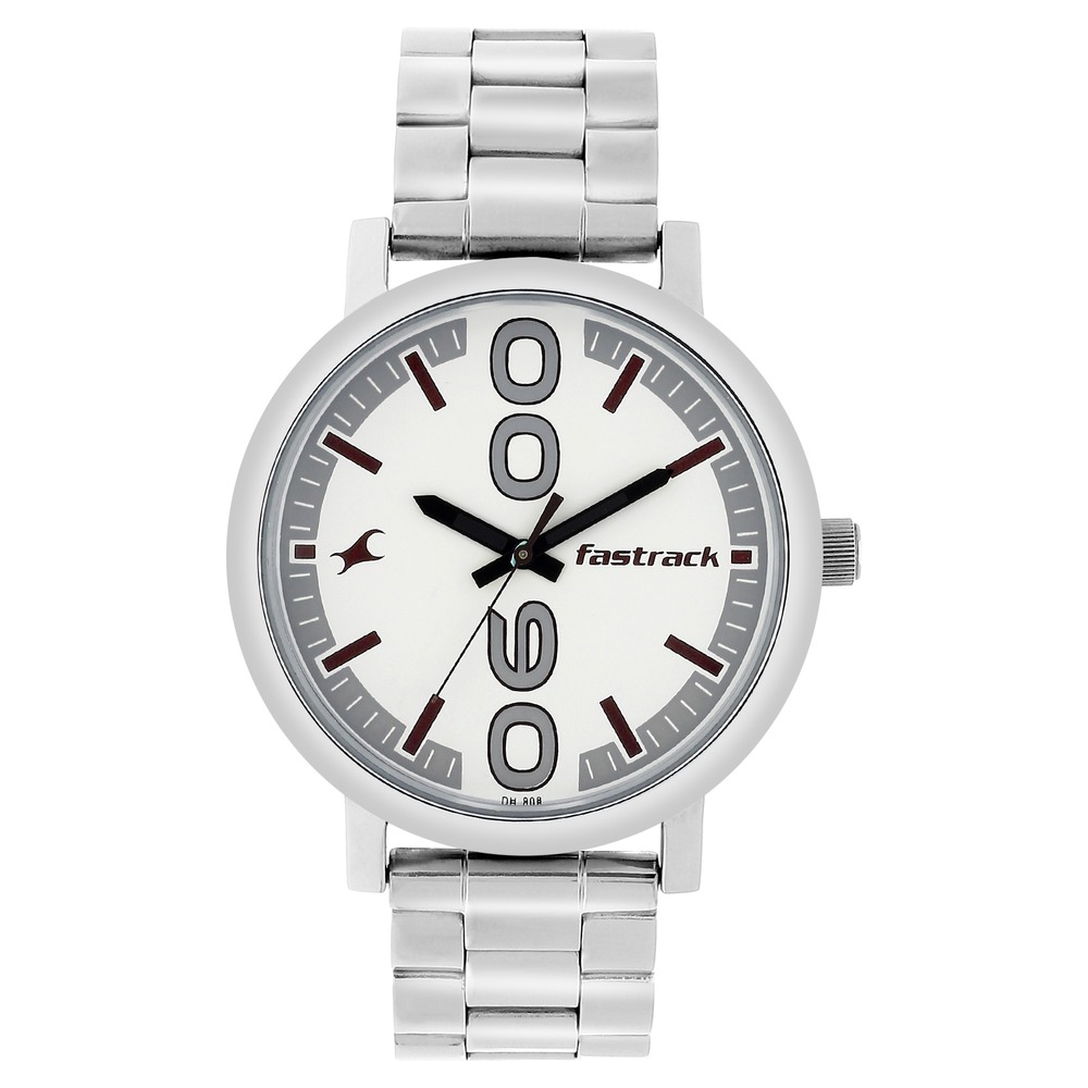 Buy Online Fastrack Bold Quartz Analog White Dial Stainless Steel Strap ...