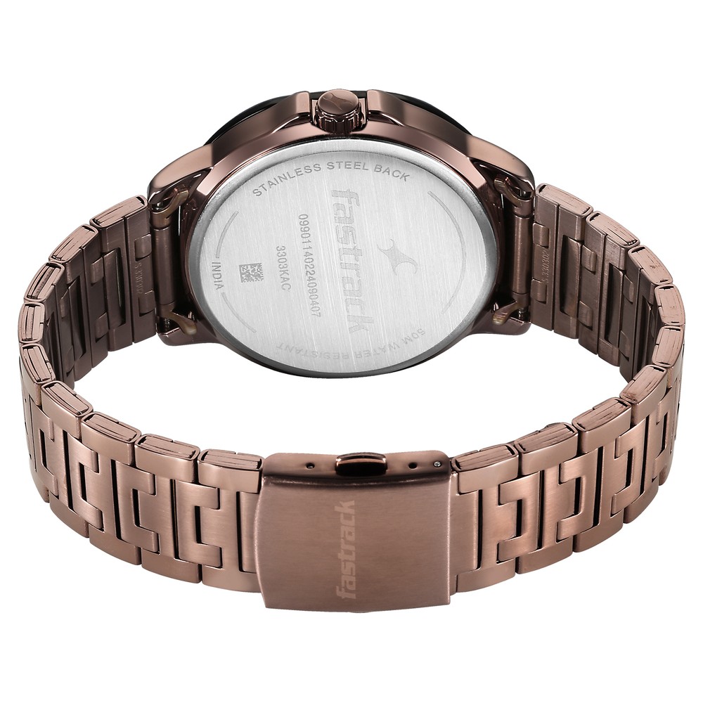 Buy Online Fastrack Fleek Quartz Multifunction Black Dial Brown Stainless Steel Strap Watch for ...