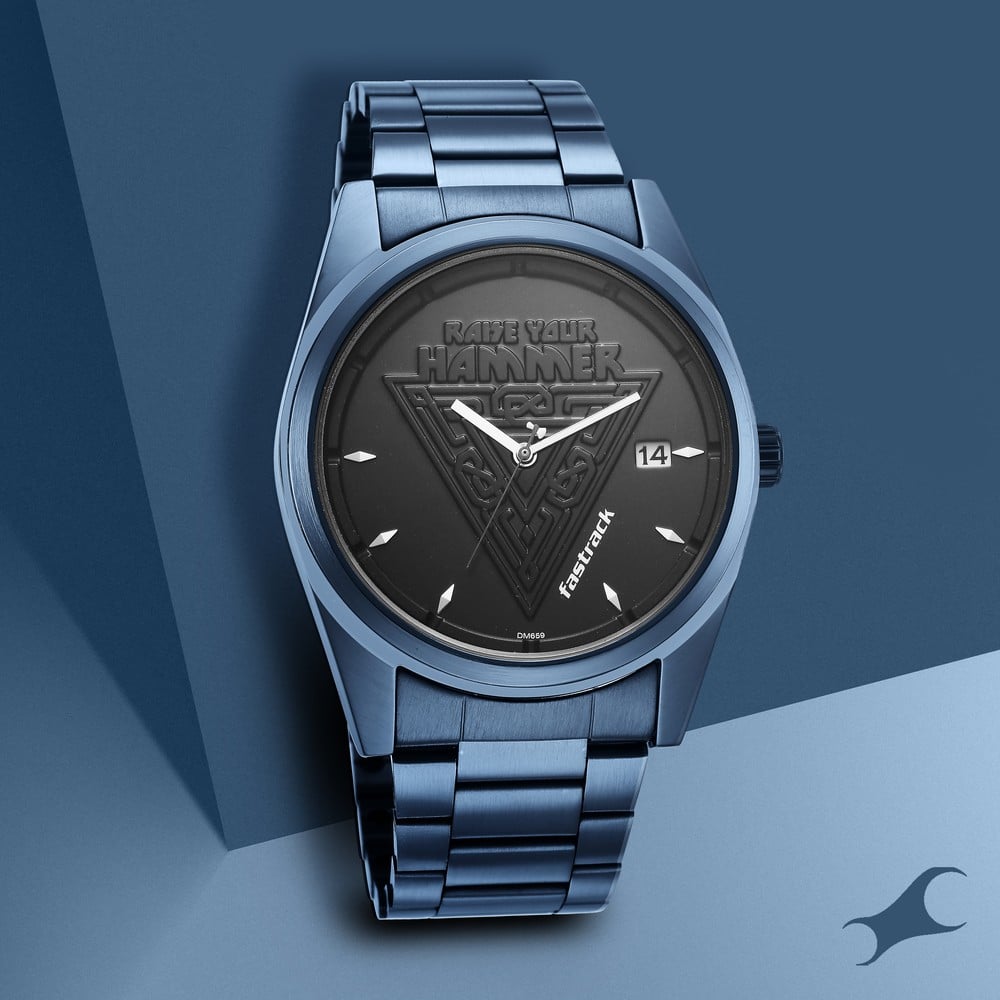 Buy Online Fastrack Thor Quartz Analog with Date Black Dial Metal Strap ...