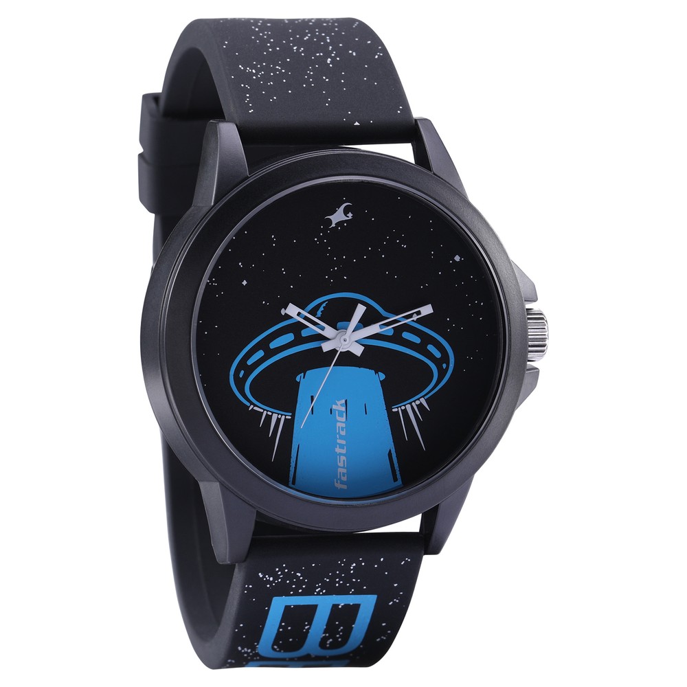 Buy Online Fastrack Space Rover Quartz Analog Black Dial Silicone Strap ...