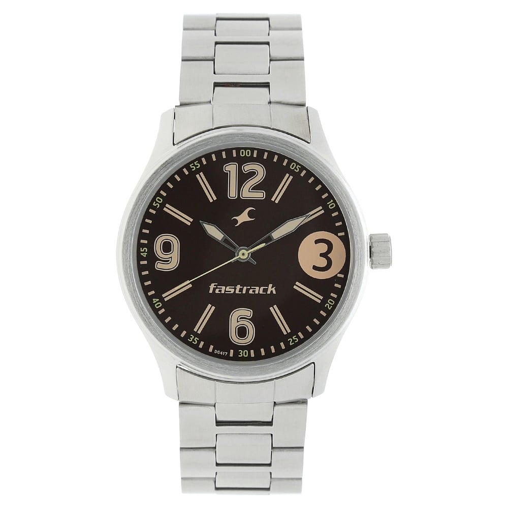 Buy Online Fastrack Bare Basics Quartz Analog Brown Dial Metal Strap ...