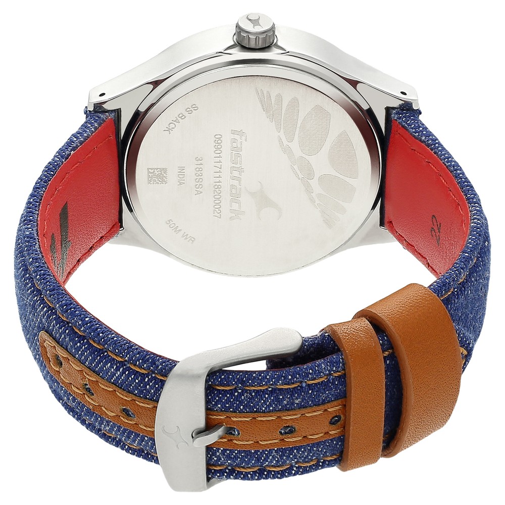Fastrack Denim Quartz Analog White Dial Denim Strap Watch for Guys