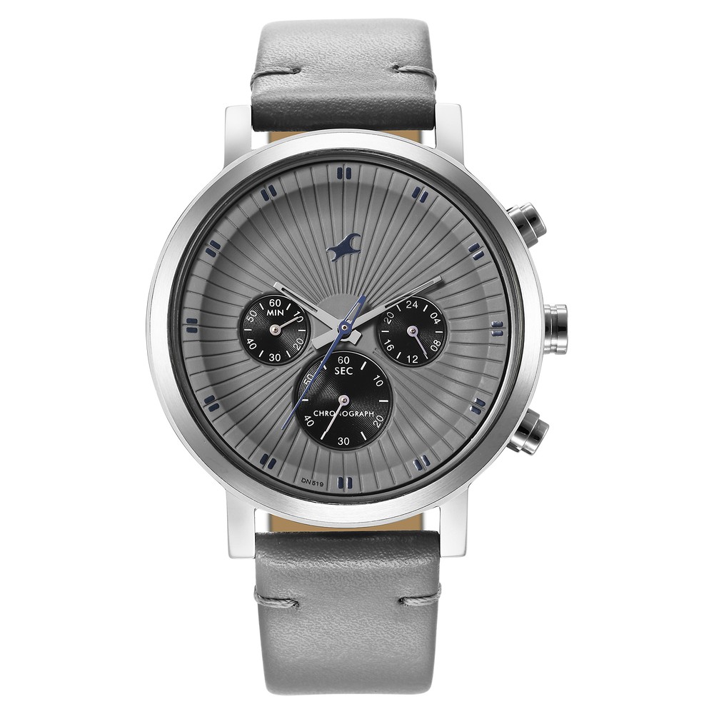 Buy Online Fastrack Kronos Multifunction Grey Dial Leather Strap Watch ...