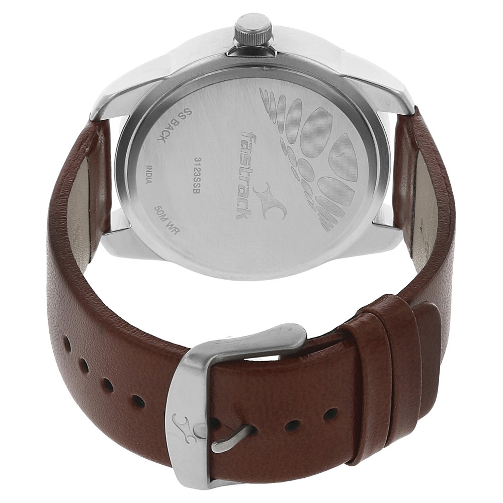 Buy Online Fastrack Quartz Analog Silver Dial Leather Strap Watch for ...
