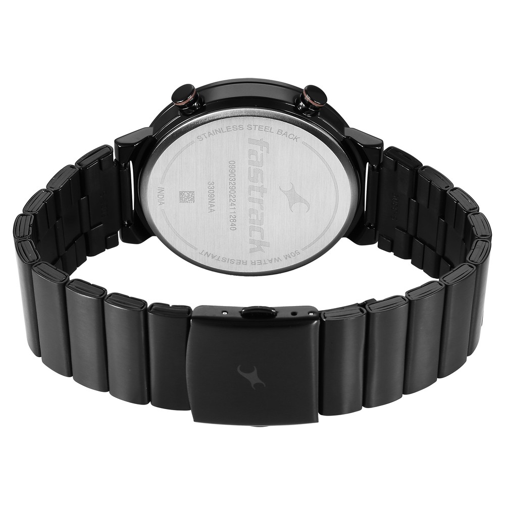 Buy Online Fastrack Gambit Micromotor Black Dial Black Metal Strap ...