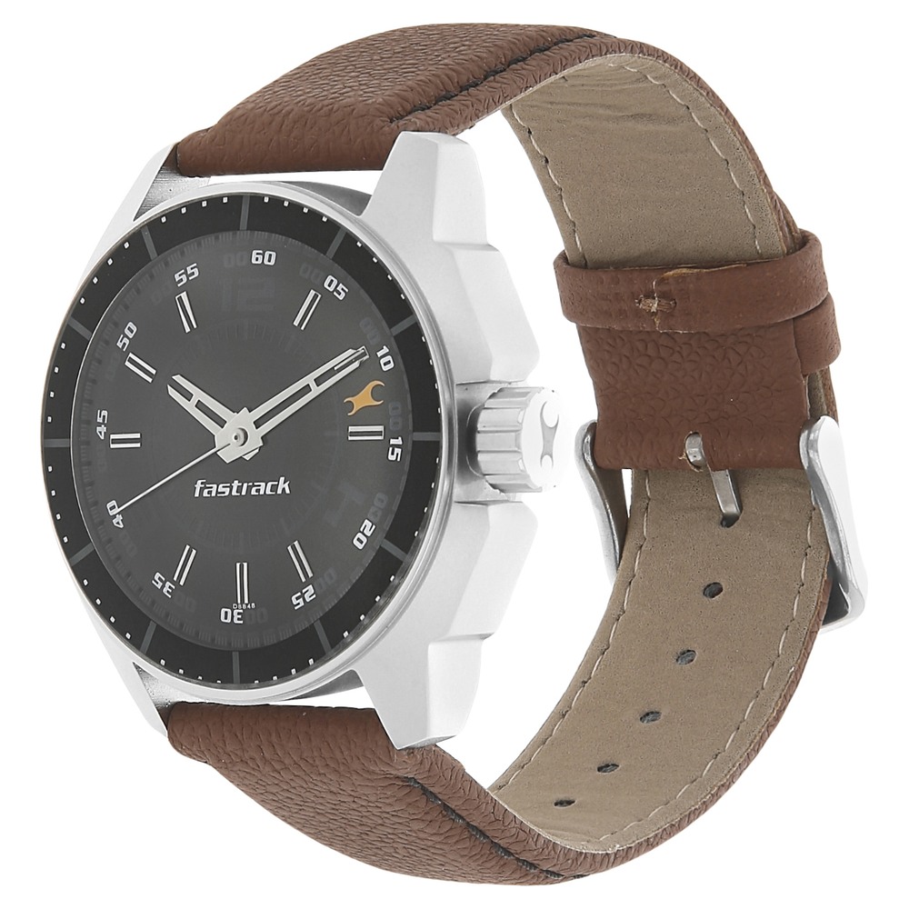 Buy Online Fastrack Quartz Analog Black Dial Leather Strap Watch for ...