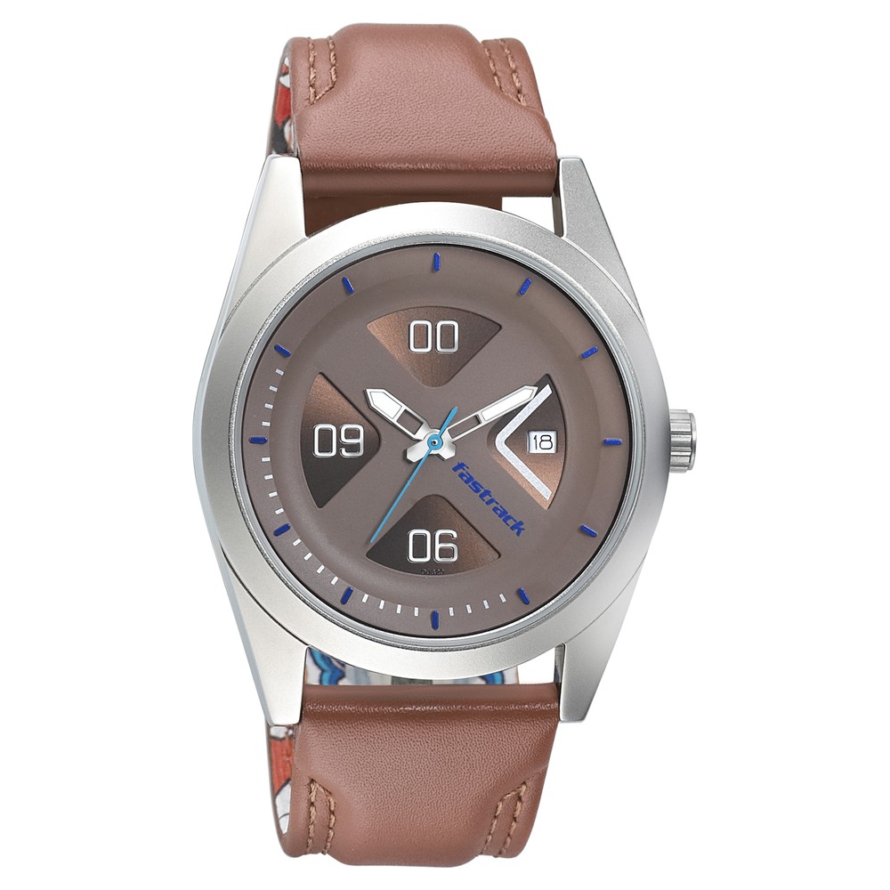 Buy Online Fastrack Go Skate Quartz Analog with Date Brown Dial Leather ...