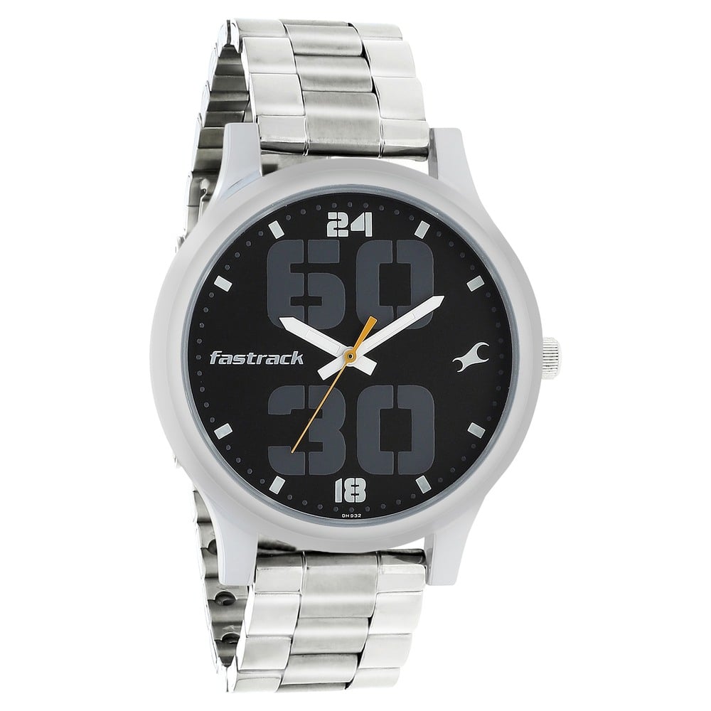 Buy Online Fastrack Bold Quartz Analog Black Dial Stainless Steel Strap ...