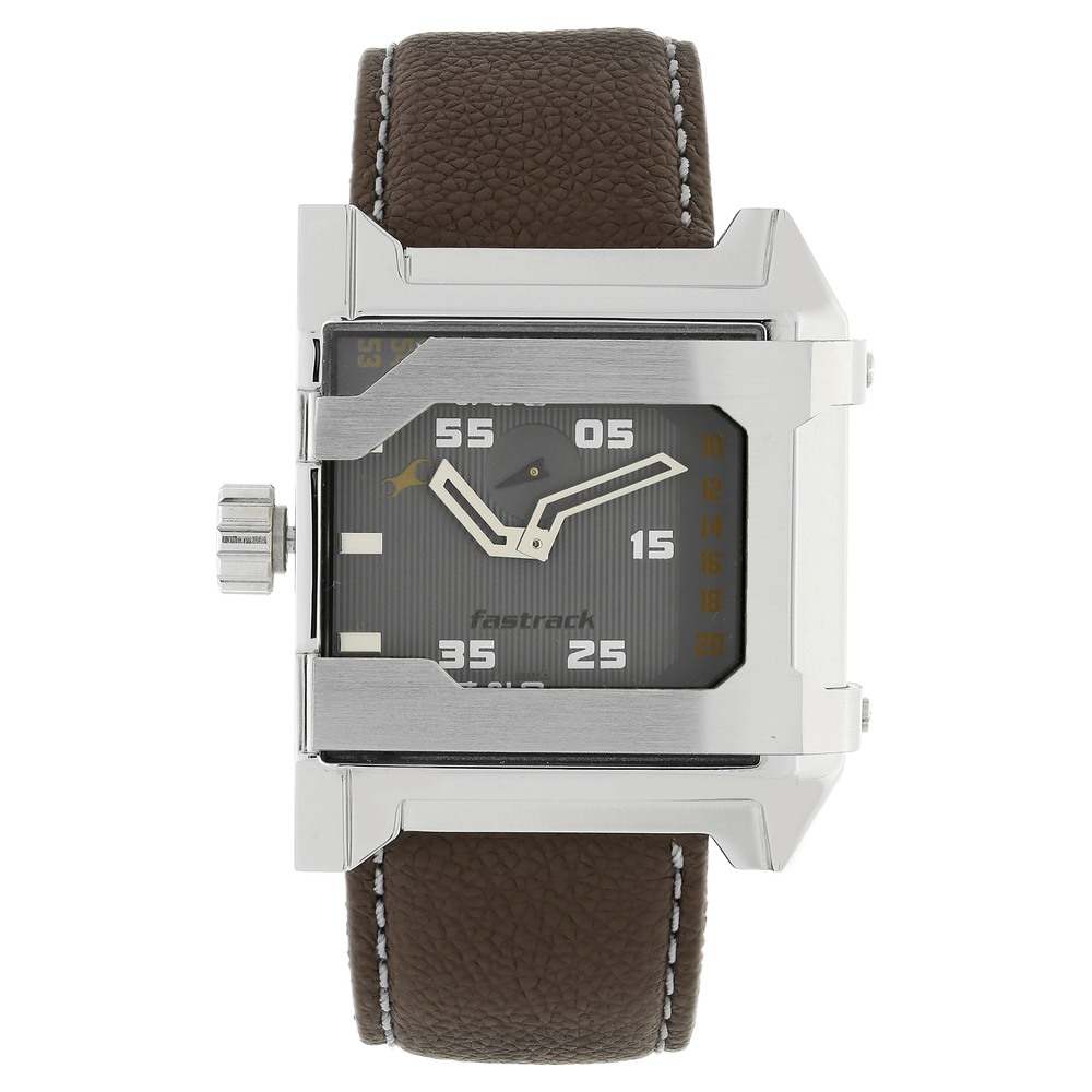 Buy Online Fastrack Quartz Analog Grey Dial Leather Strap Watch for ...