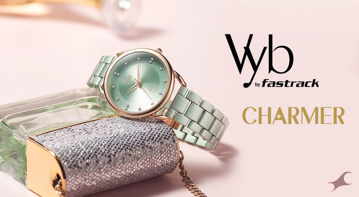 Buy Online Fastrack Vyb Charmer Quartz Analog Green Dial Stainless ...