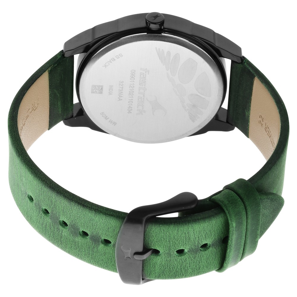 Buy Online Fastrack After Dark Black Dial Green Leather Strap Watch for ...