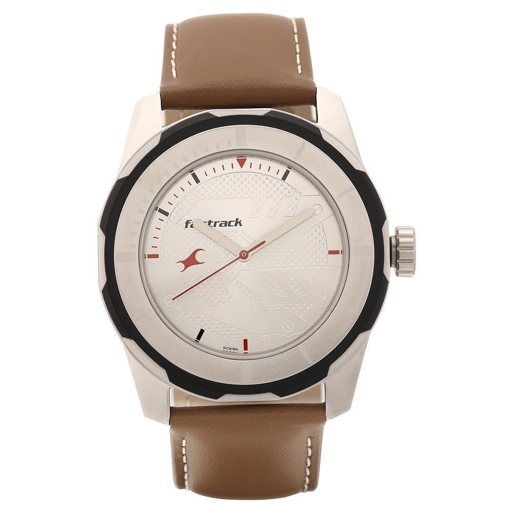 Buy Online Fastrack Quartz Analog Silver Dial Leather Strap Watch for ...