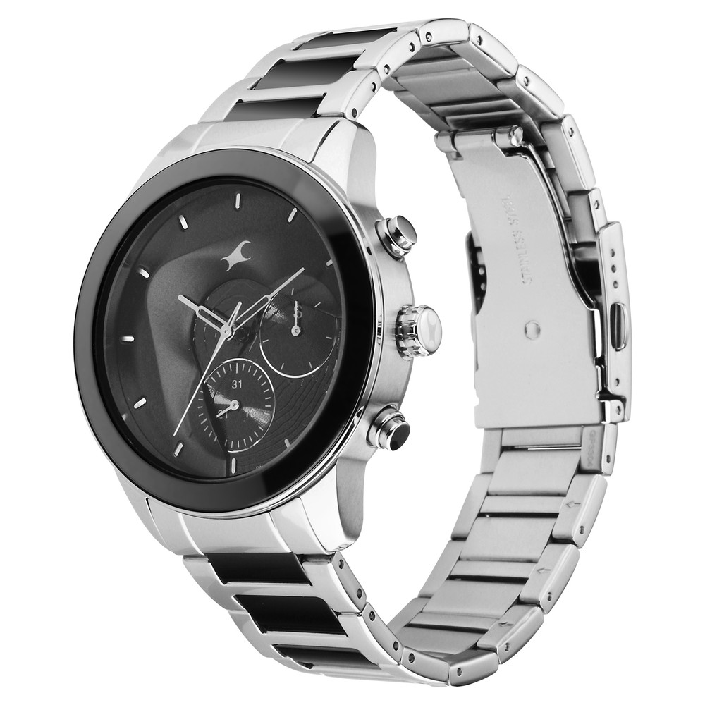 Buy Online Fastrack Cerame Quartz Multifunction Black Dial Steel ...