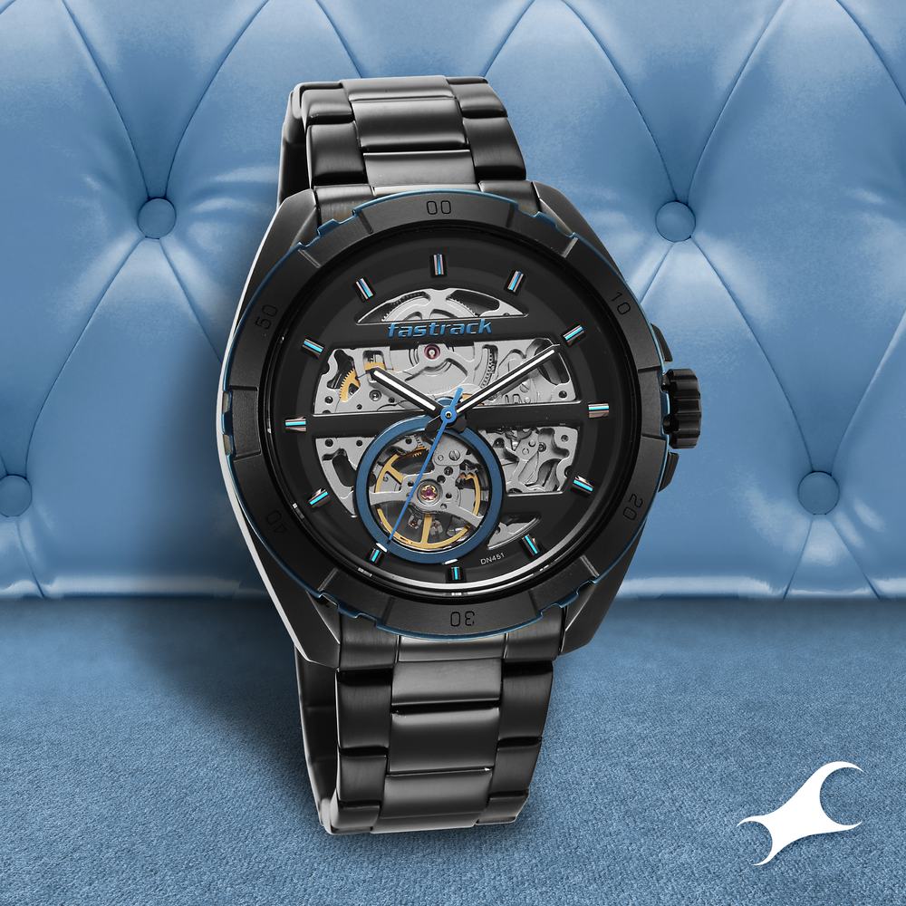 Buy Online Fastrack Automatics Black Dial Black Stainless Steel Strap ...