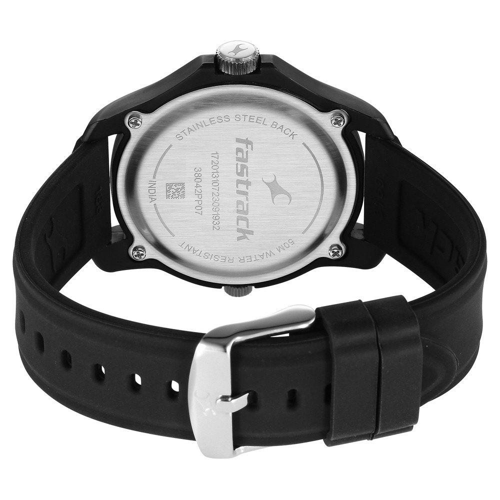 Buy Online Fastrack Dual Time Quartz Analog Black Dial Silicone Strap ...