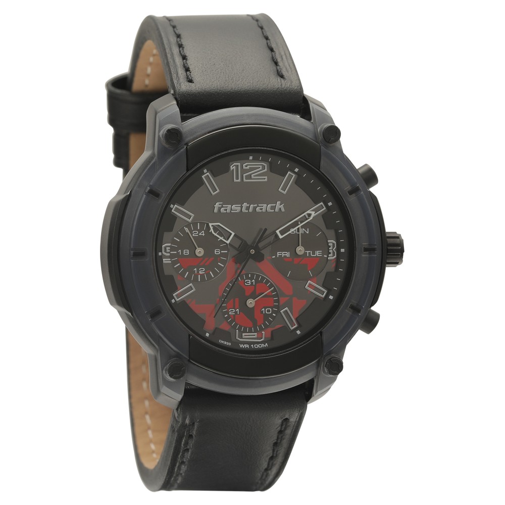 Buy Online Fastrack Gamify Quartz Analog Black Dial Leather Strap Watch ...