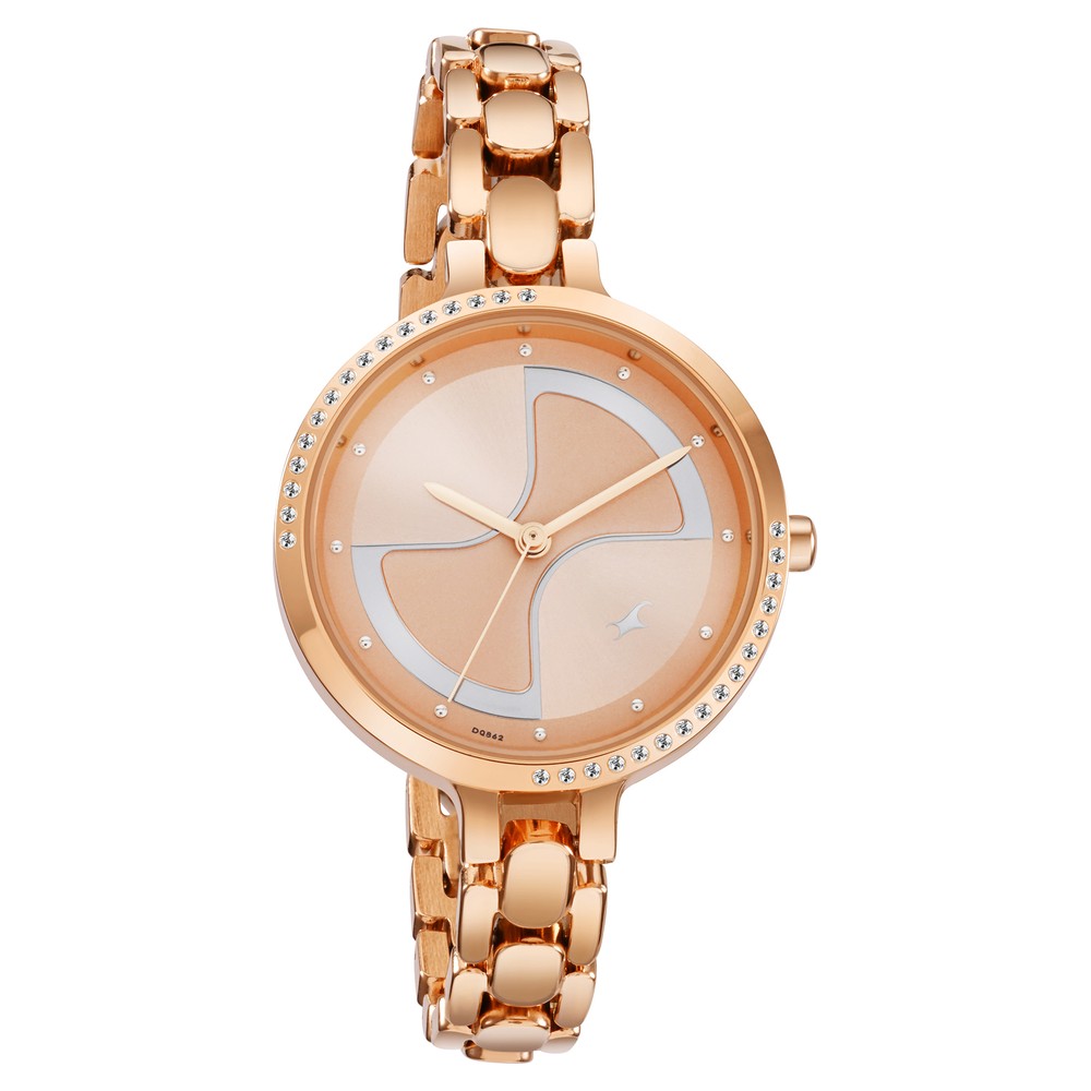 Buy Online Fastrack Pulse Quartz Analog Rose Gold Dial Metal Strap ...